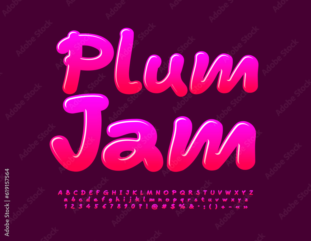 Vector sweet emblem Plum Jam. Handwritten bright Font. Pink gradient ...
