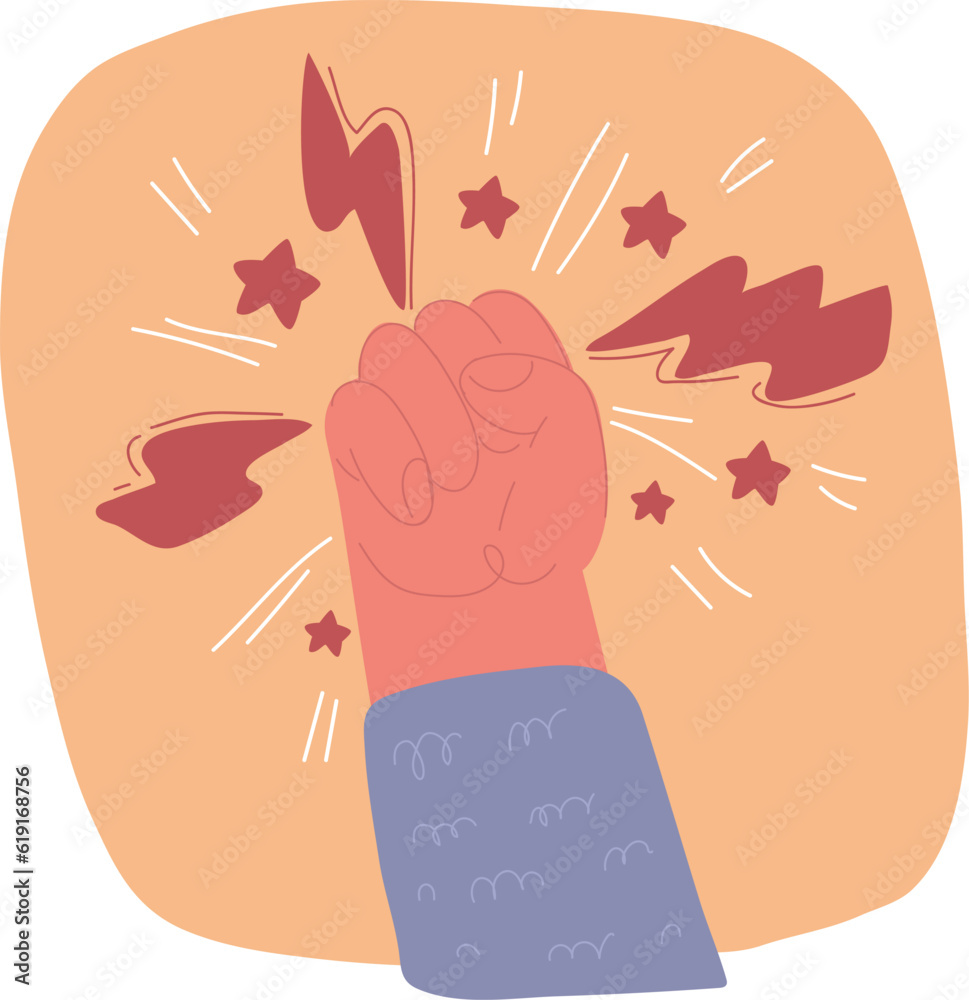 Cartoon illustration of Fist clenched symbol. Power, strength Stock ...