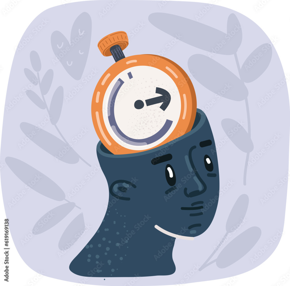 Cartoon illustration of trendy icon. Stopwathcing Inside the head Stock ...