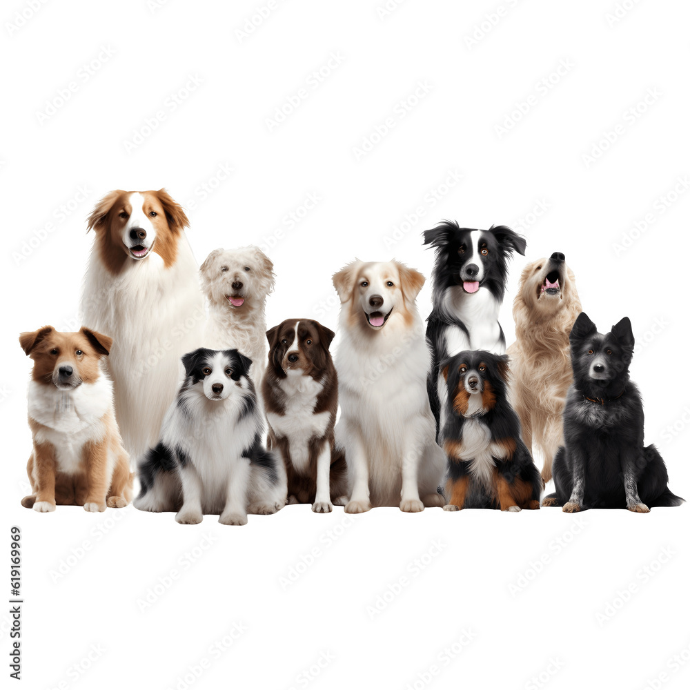 10 adorable Dogs, group, black, brown on transparent background, png ...