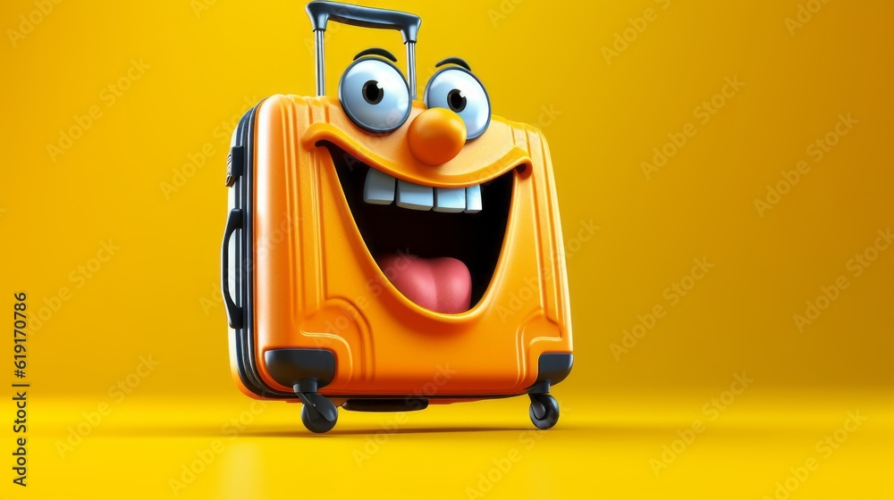 Excited yellow baggage running in an empty space, isolated on a ...