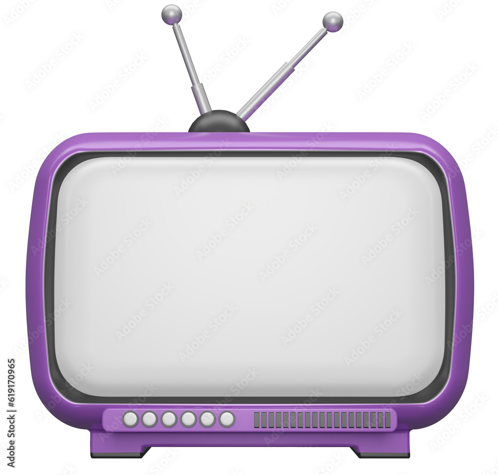3D render purple Vintage Television Cartoon style isolate on background ...