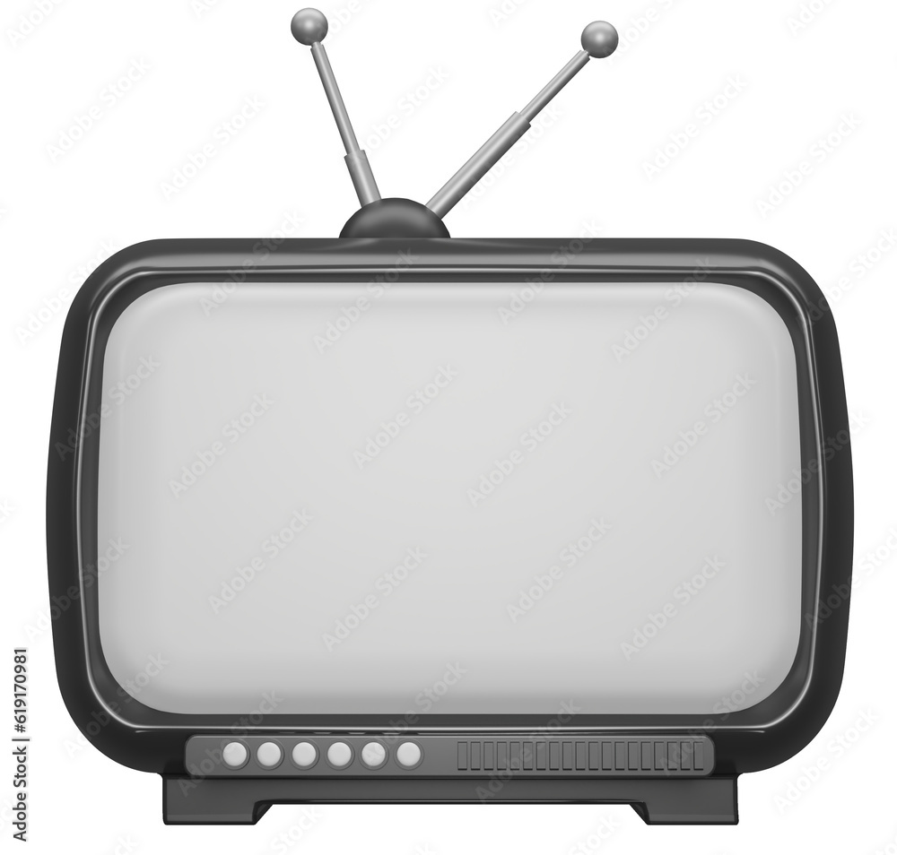 3D render black Vintage Television Cartoon style isolate on background ...
