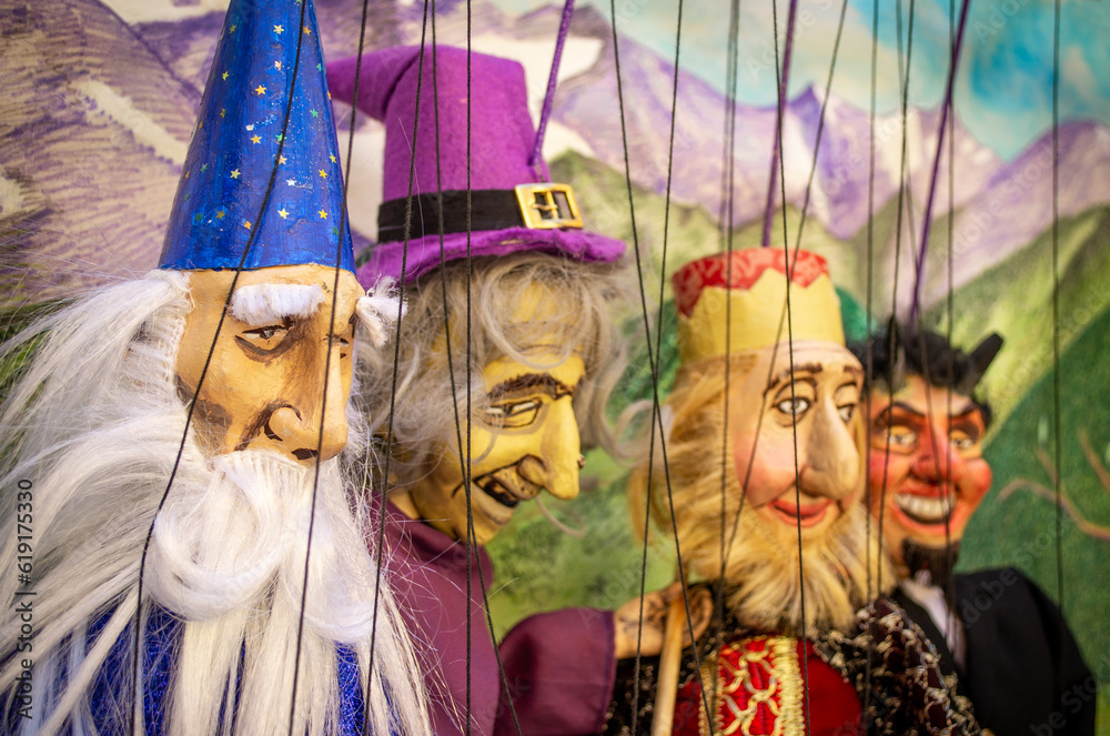 Artisan Marionette Strings Set after Puppet Theatre Show. Wizard, Witch ...