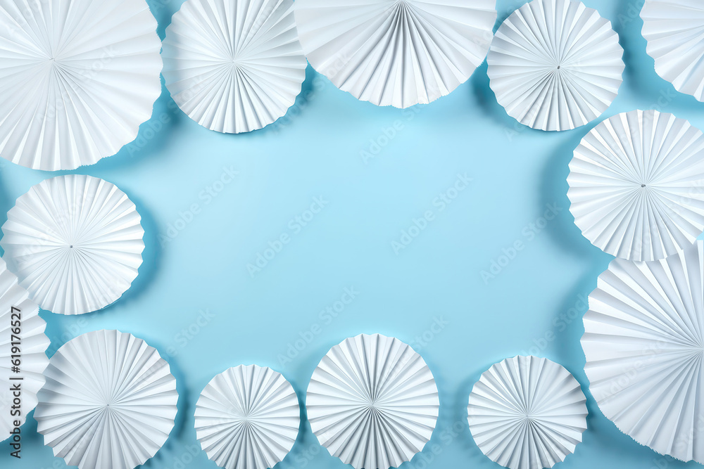 Frame Of Baby Blue Color Paper Fans On Baby Blue Color Background ...
