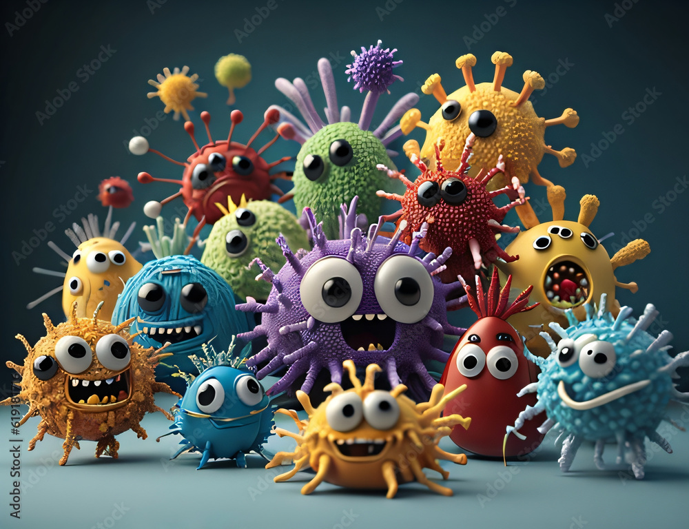 A group of cartoon germs with googly eyes cute coronavirus Stock ...