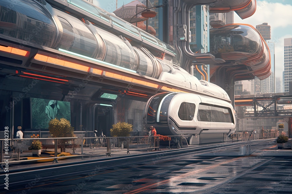 Urban mobility future - tram, metro, subway in futuristic city ...