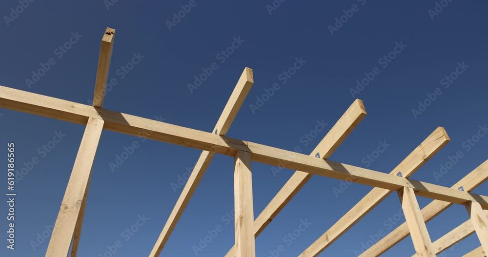 the wooden part of the prefabricated structure of a frame building ...