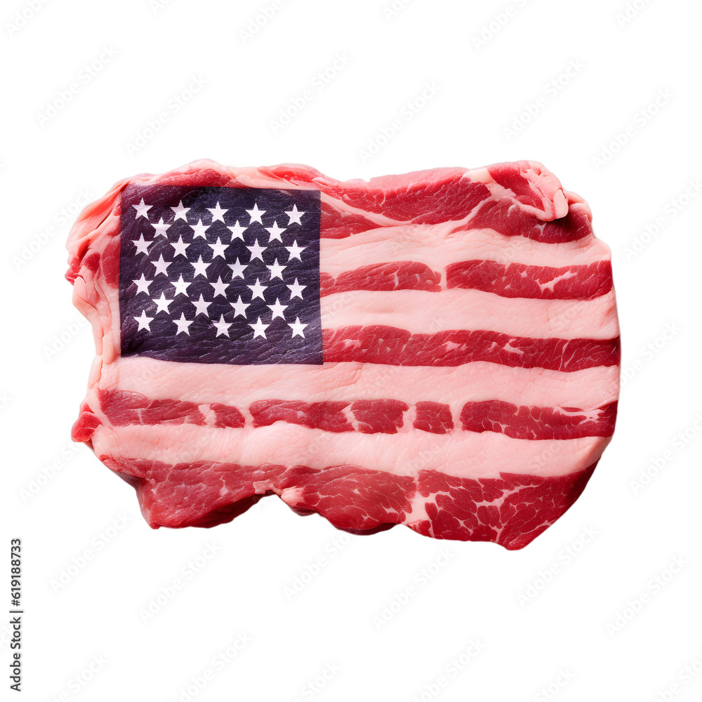 Fresh American beef steak food with USA flag isolated on transparent ...