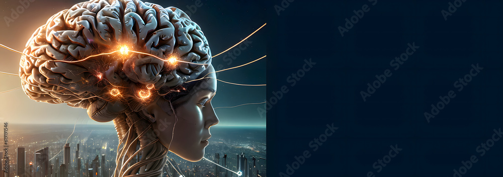 a realistic detailed photo of a huge-brain and neuron connected by ...