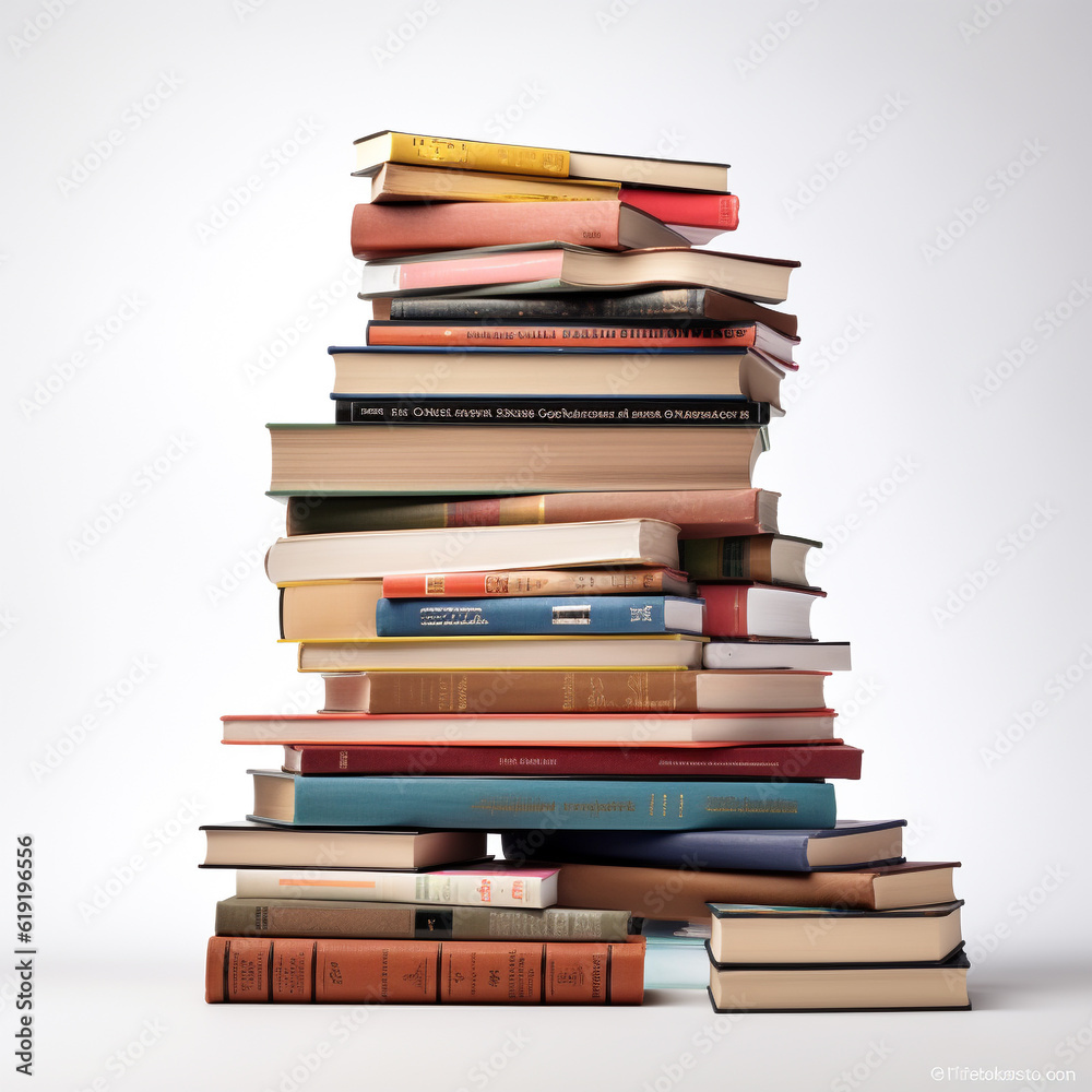 Large pile of books stacked on a plain white background Stock Photo ...