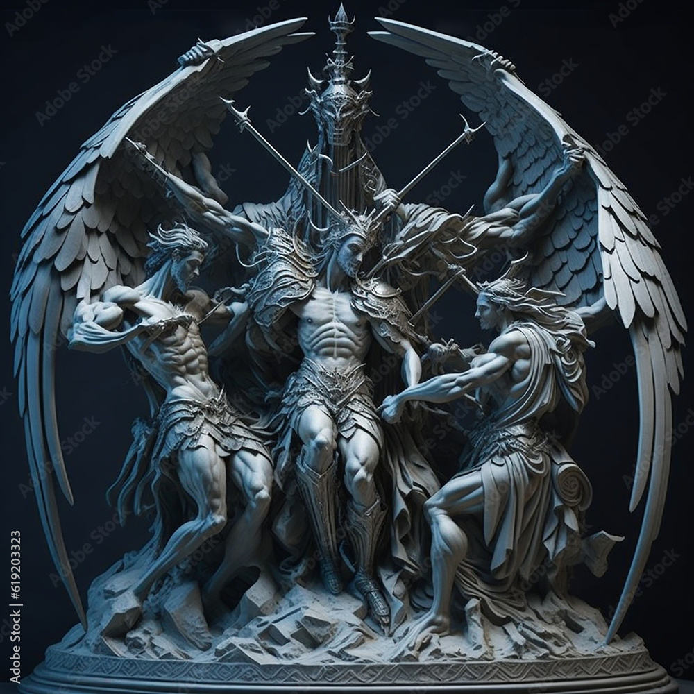 Majestic Sculpture of Archangels Battling Forces of Darkness - Eternal ...