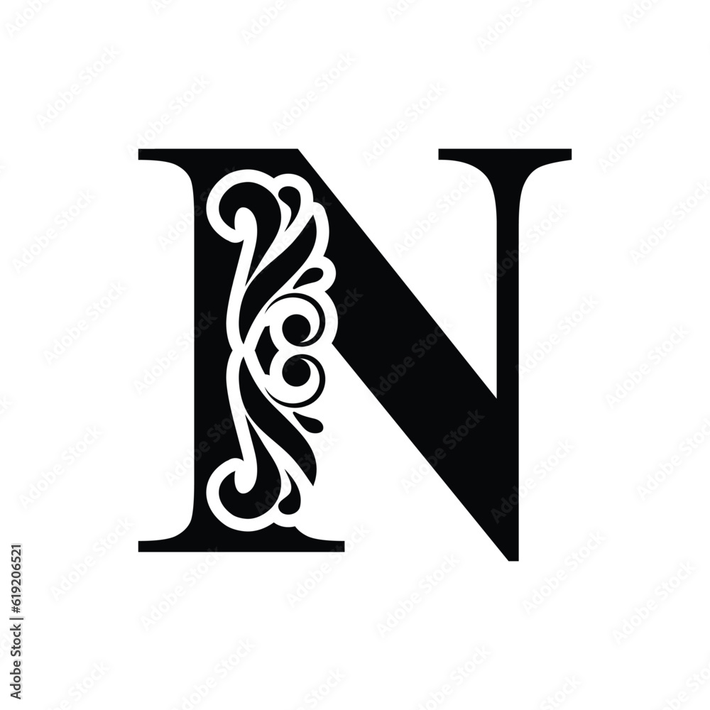 capital letter N. Black flower alphabet. Beautiful capital letters with shadow Stock Vector ...