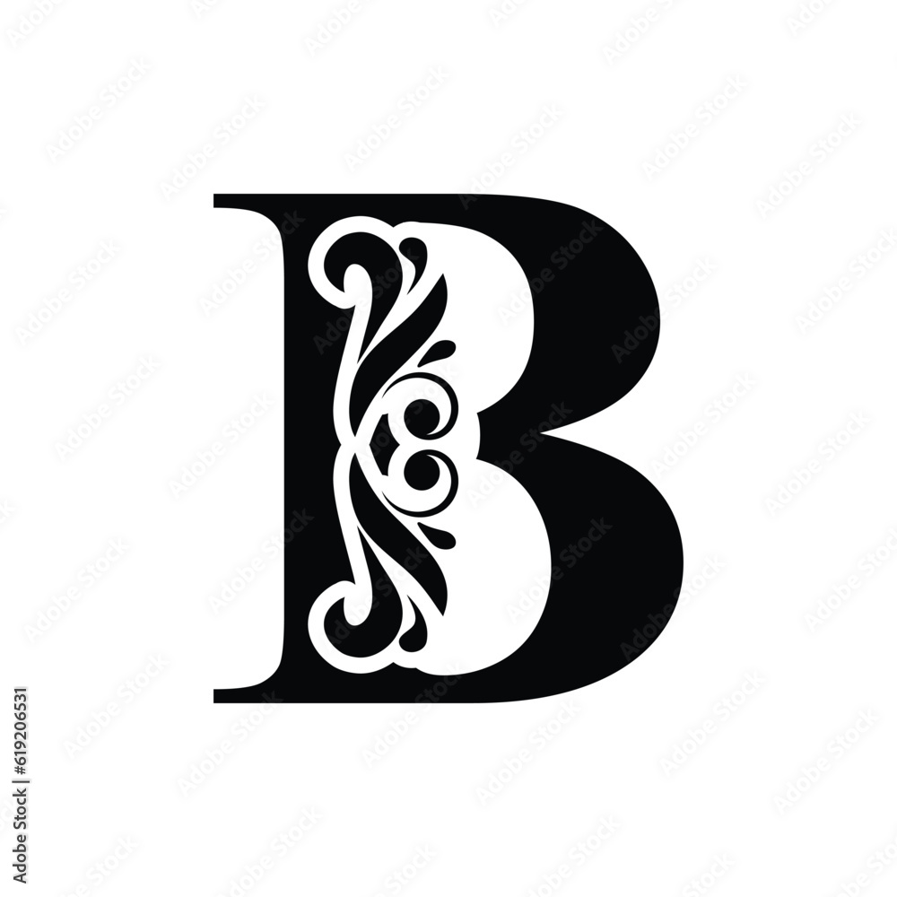 capital letter B. Black flower alphabet. Beautiful capital letters with ...