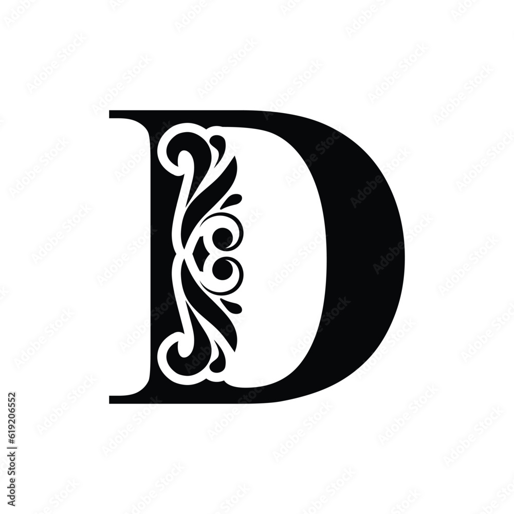 capital letter D. Black flower alphabet. Beautiful capital letters with shadow Stock ...