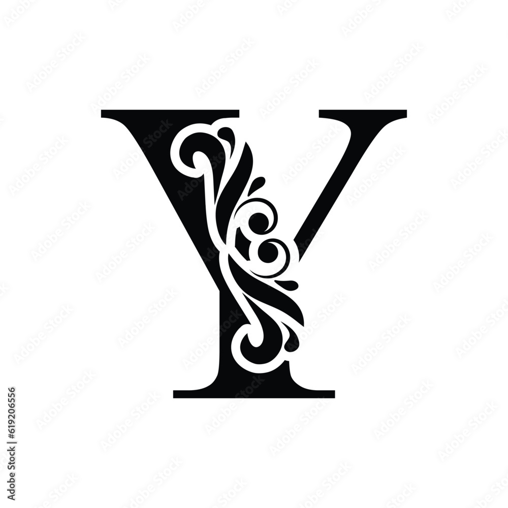 capital letter Y. Black flower alphabet. Beautiful capital letters with ...
