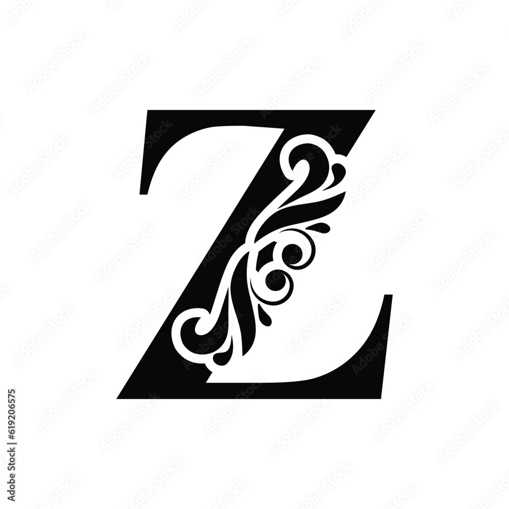 capital letter Z. Black flower alphabet. Beautiful capital letters with ...
