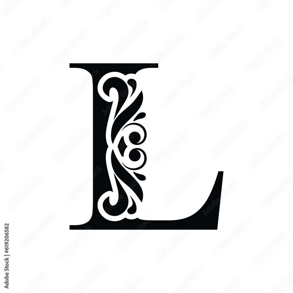 capital letter L. Black flower alphabet. Beautiful capital letters with ...