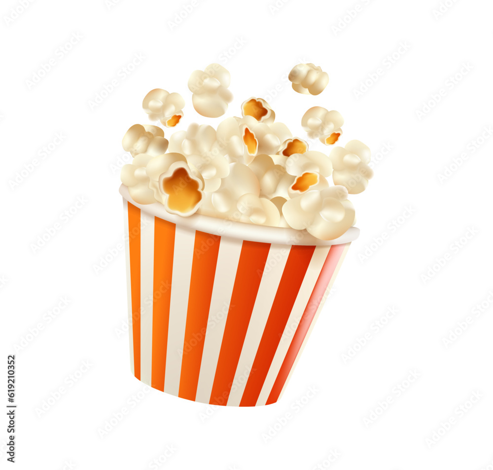 3d popcorn icon. Realistic salted and sweet popcorn grains and fluffy ...