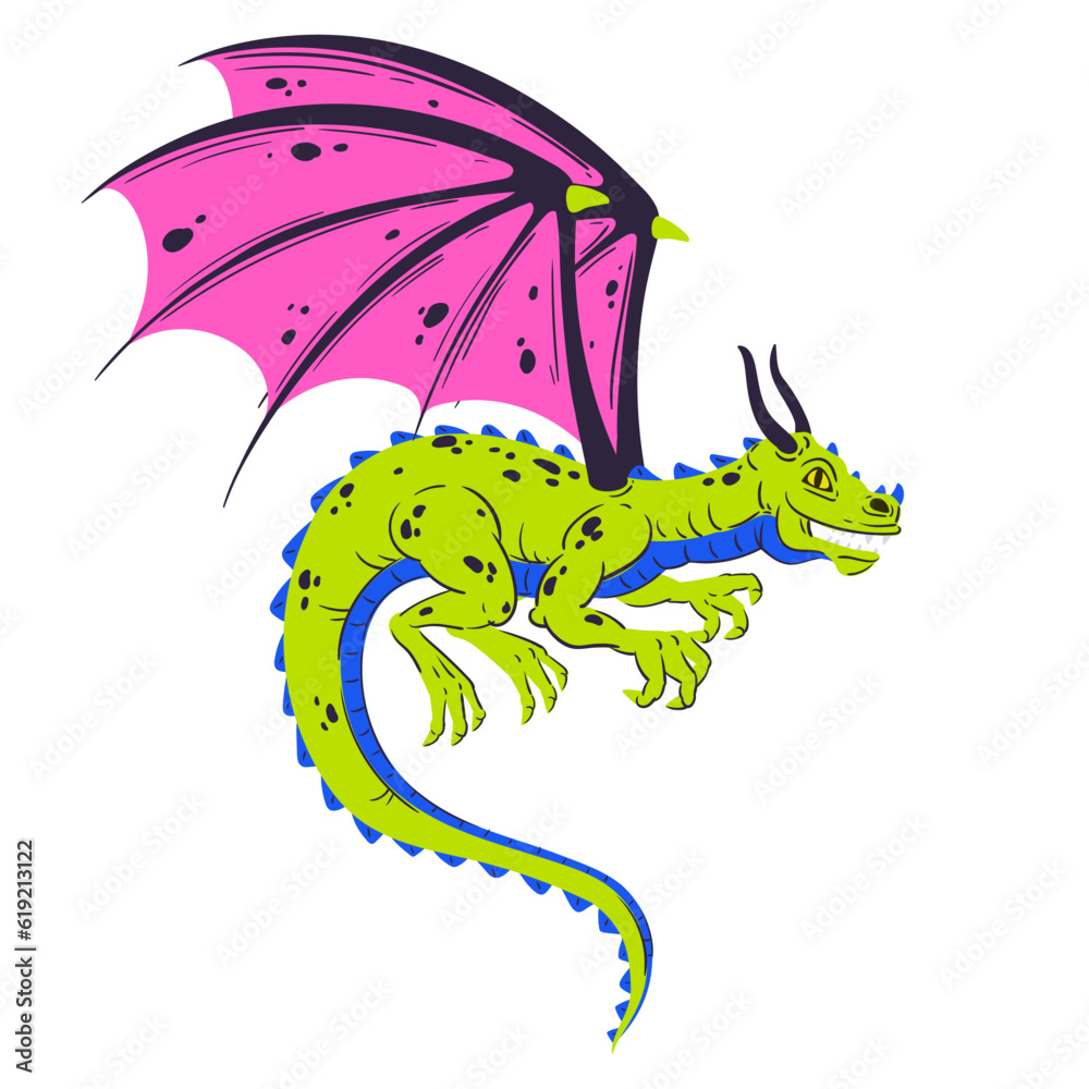 Vetor de Flying dragon. Cartoon winged dragon, flying fantasy reptile ...