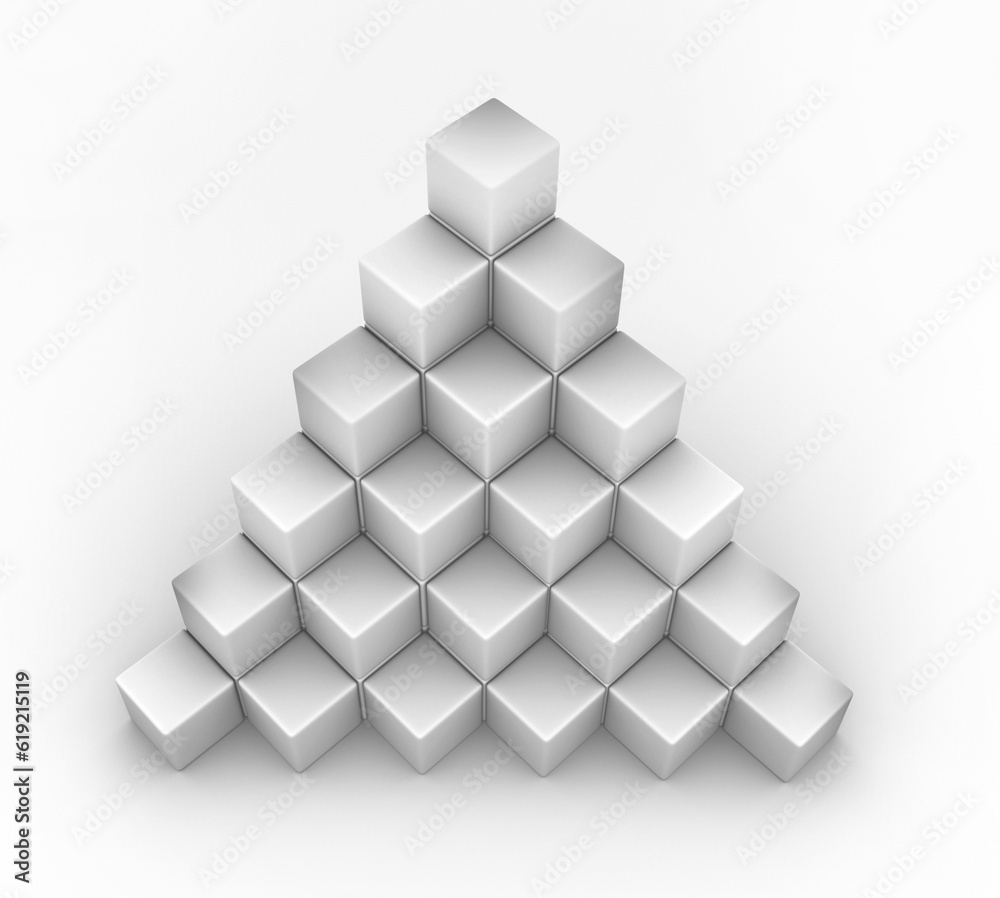 pyramid of white cube blocks on white background. 3d Mockup. 3d render ...