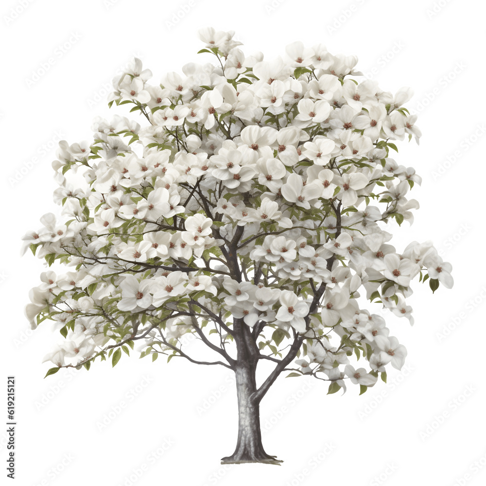 Dogwood Tree, detailed front view of tree on transparent background ...