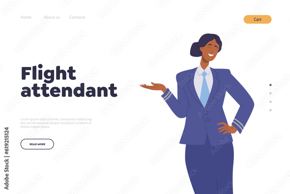 Flight attendant service landing page with happy friendly smiling air ...