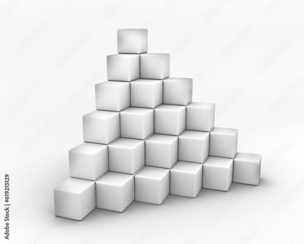 pyramid of white cube blocks on white background. 3d Mockup. 3d render ...