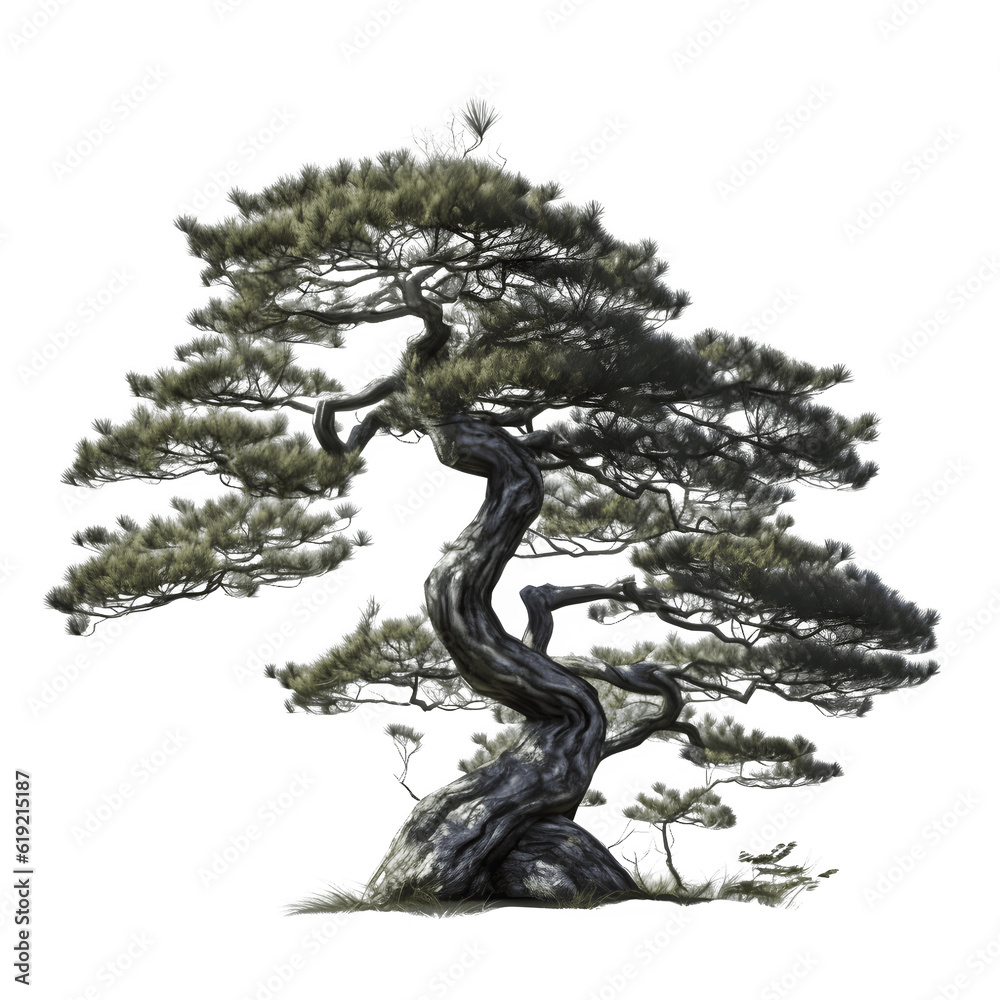 Japanese Black Pine Tree, detailed front view of tree on transparent ...