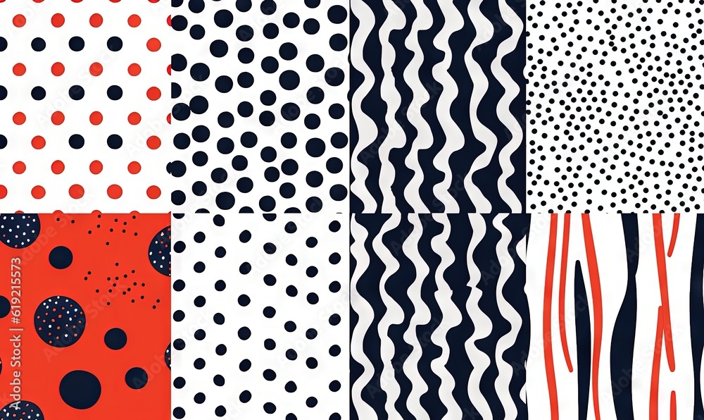 four different patterns of different colors and sizes, each with a ...