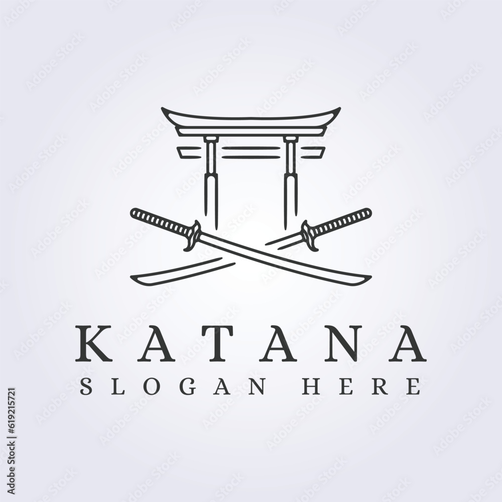 cross samurai katana sword with torii gate logo symbol abstract vector ...