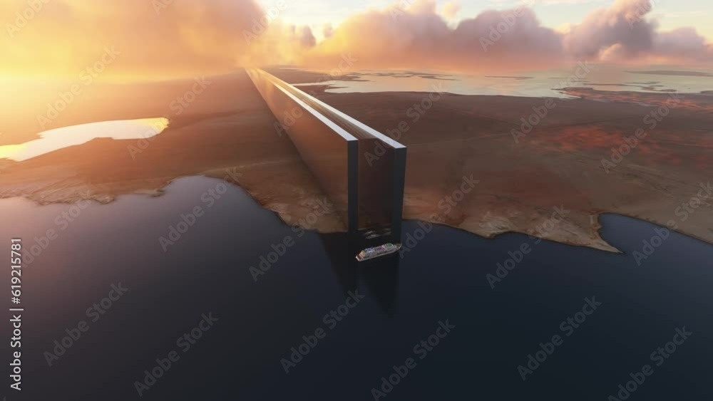 The Line - Sunset aerial view of the city of the future. Neom in Tabuk ...