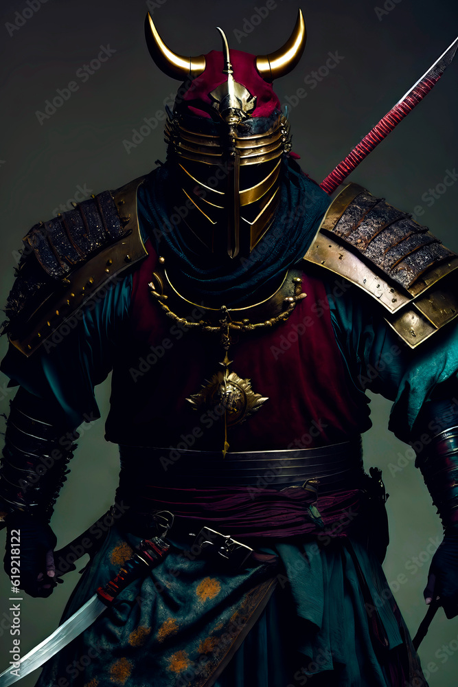 Japanese samurai in military armor, in traditional samurai clothing ...