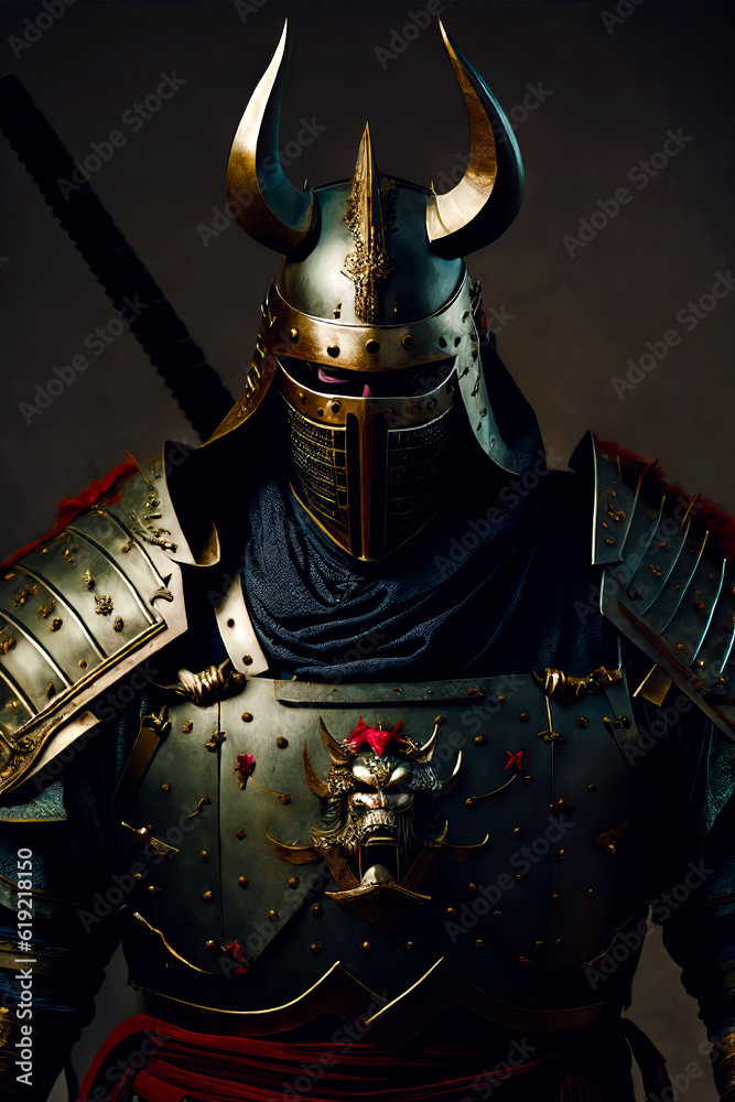 Japanese samurai in military armor, in traditional samurai clothing ...