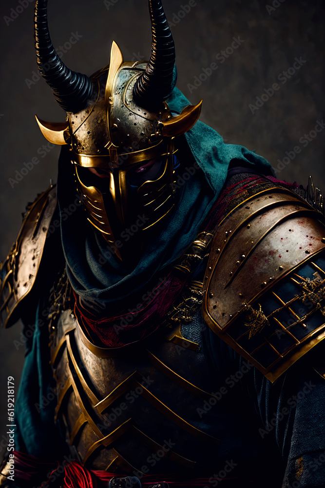 Japanese samurai in military armor, in traditional samurai clothing ...