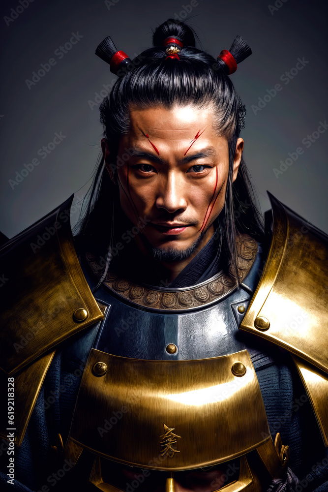 Japanese samurai in military armor, in traditional samurai clothing ...