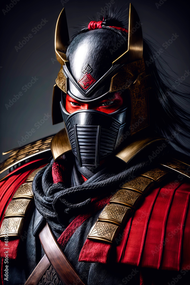 Japanese samurai in military armor, in traditional samurai clothing ...