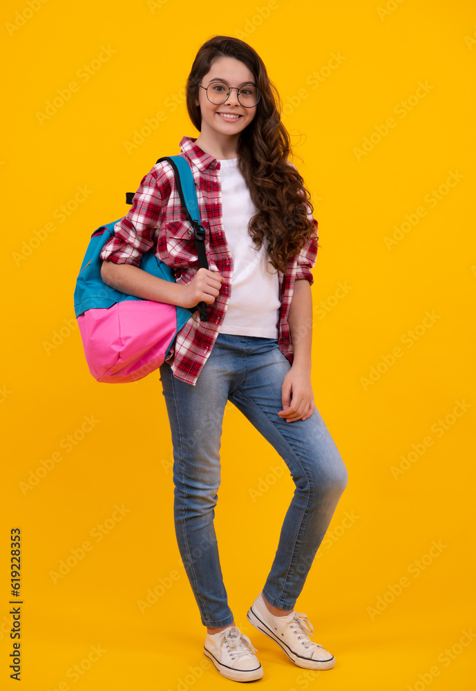 School teen with backpack. Teenager student, isolated background ...