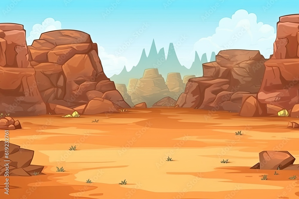 cartoon desert landscape with rocks and grass. Generative AI Stock ...