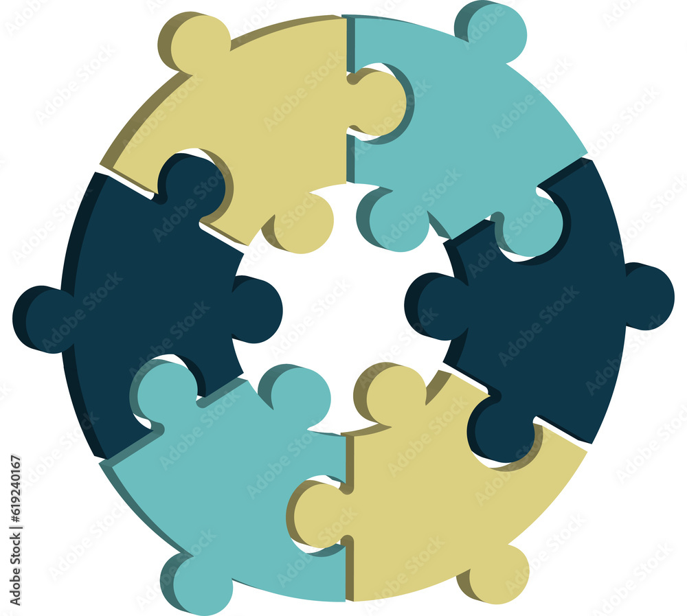 Infographic 3D Pie Flow Chart Jigsaw Puzzle Cycle Diagram with 6 ...