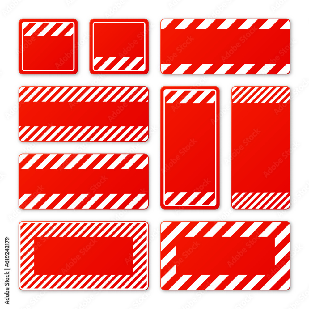 Various blank red warning signs with diagonal lines. Attention, danger ...