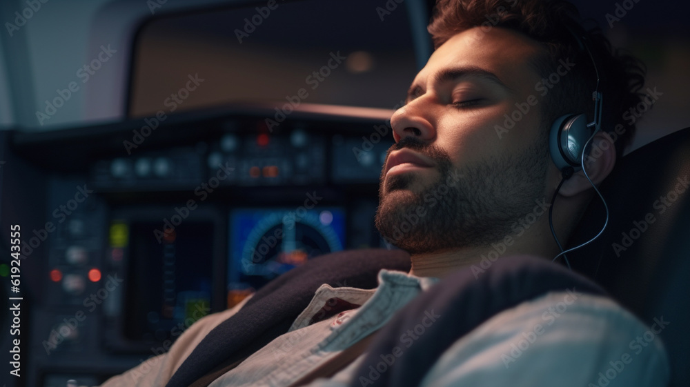 the pilot of an airplane has fallen asleep, sleeping in the cockpit ...