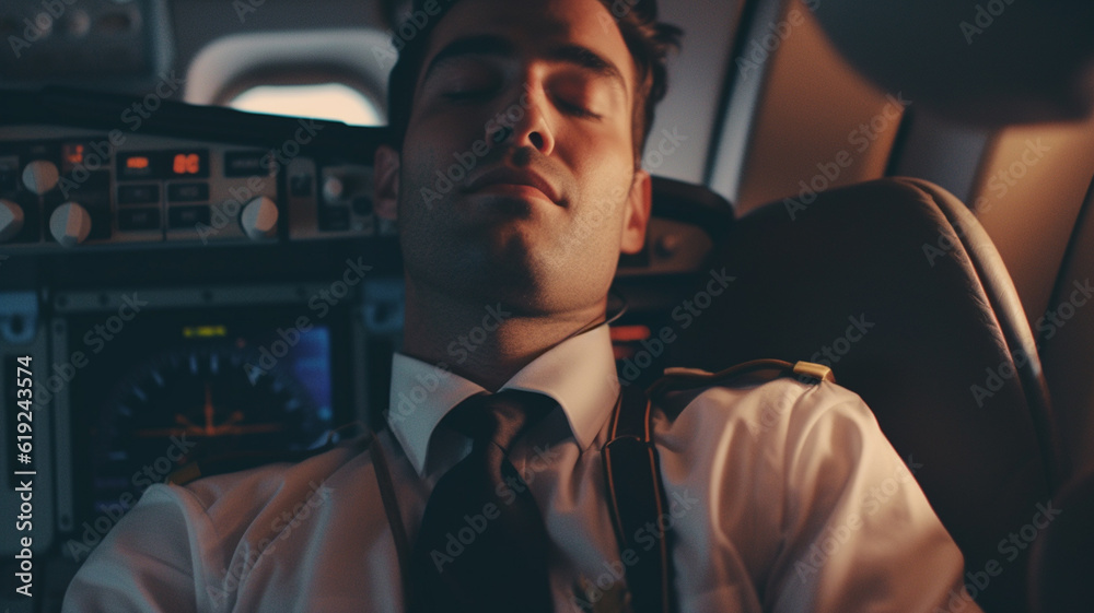 the pilot of an airplane has fallen asleep, sleeping in the cockpit ...