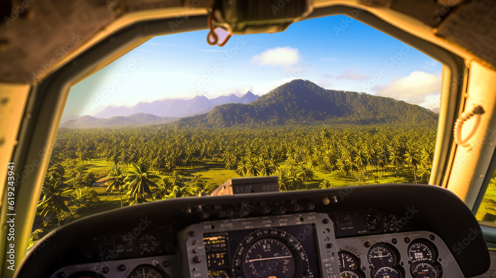 plane cockpit windshield swooping in plane crash in a jungle with lots ...