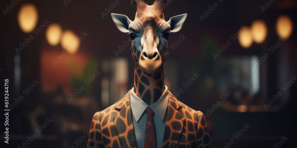 Anthropomorphic business giraffe with elegant suit, color background, A ...