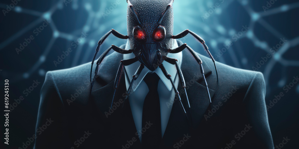 Anthropomorphic business spider with elegant suit, color background, A ...