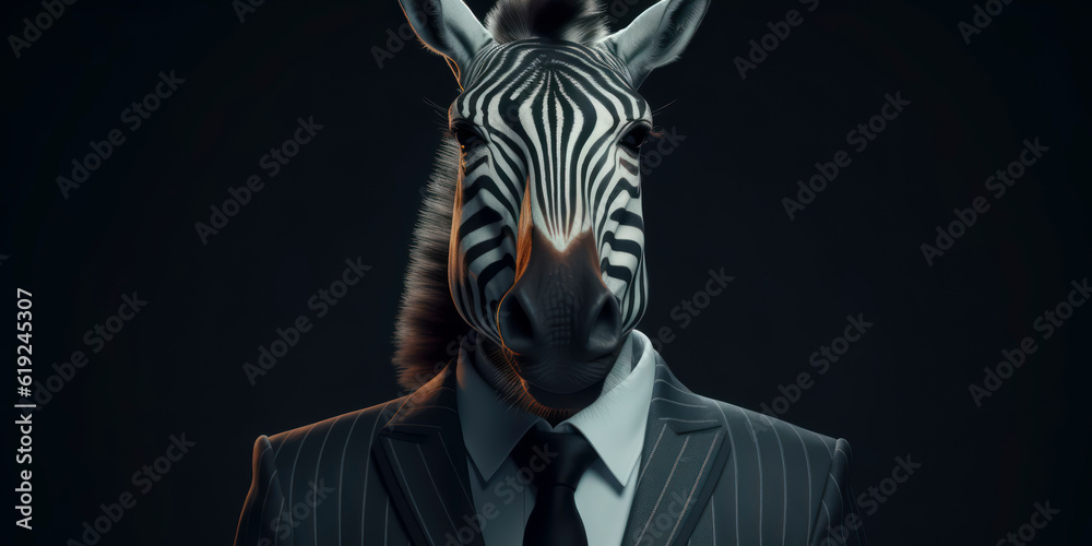 Anthropomorphic business Zebra with elegant suit, color background, A ...