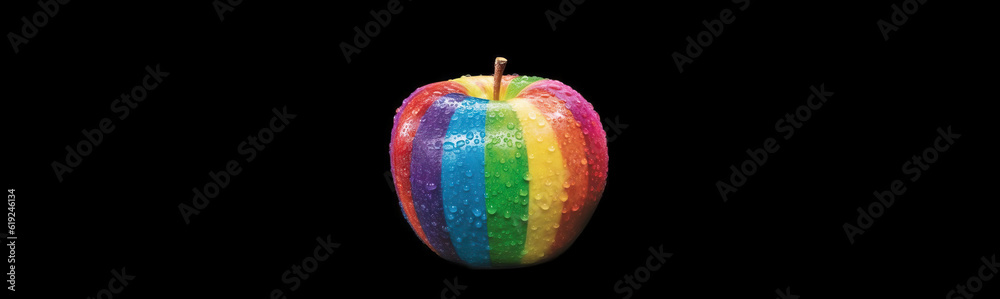 Rainbow Apple, Expressing Diversity: Multicolored Rainbow Apple on Black Background - Powerful ...