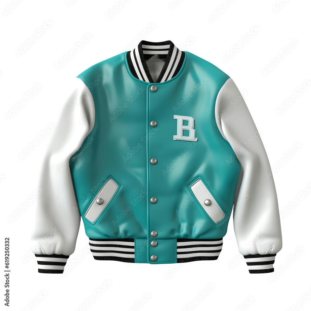 Green and white College Jacket, Varsity Coat, on transparent background ...
