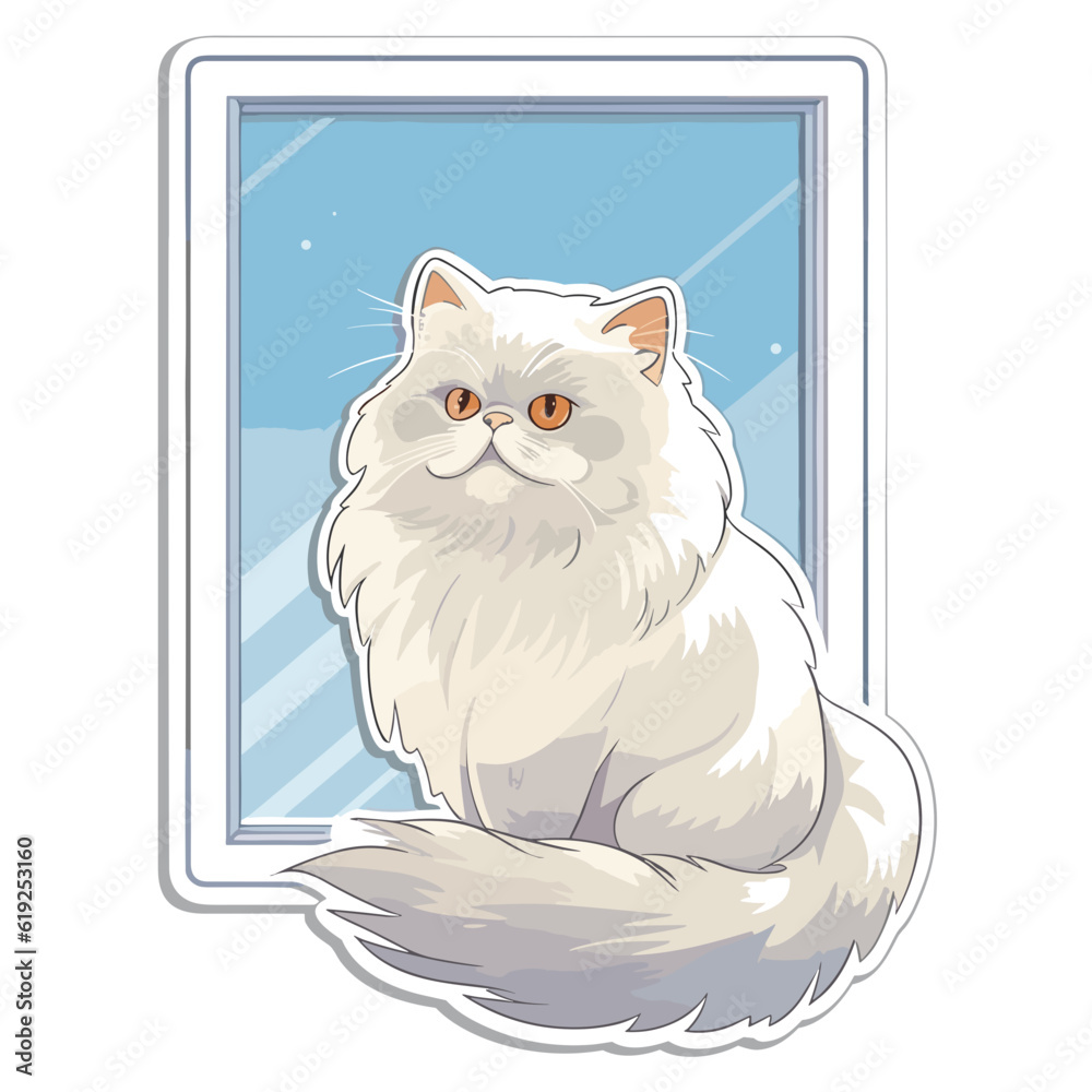 Playful cartoon Persian cat at window sill sticker Illustrations in ...